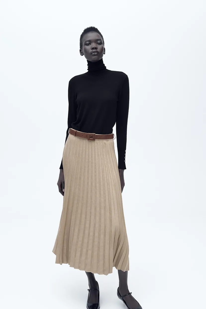 Zara's pleated suede-effect midi skirt with belt is true elegance - Foto 5 de 9